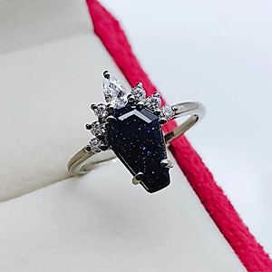 Rings For Women Goldstone Ring | 925 Sterling Silver Rings | Prong Set Ring | 8X12 Mm Coffin Goldstone Ring Beautiful Gift Wedding Ring BY FOREVER GEMS & JEWELS, Blue,Rose Gold,White