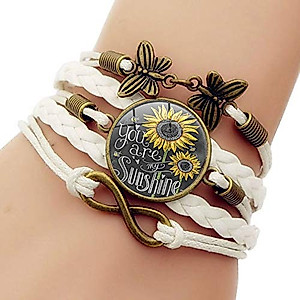 MISSLATE 4pcs Sunflower Leather Bracelets for Womens Present You Are My Sunshine Bracelets for Teen Girls Mom Birthday Gifts (Multicolor)