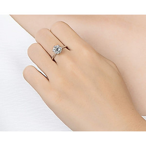 WOAINI 0.5-3 Carat Moissanite Ring, Platinum Plated Sterling Silver Round Cut Solitaire Ring for Women, Engagement, Promise, Wedding