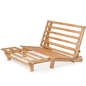 Nirvana FUTONS Queen Size Tri-Fold Wood Futon Sofa Bed Lounger Frame - (Space Saver, Natural Finish) Ideal for Small Spaces, RVs, and Dorm Furniture