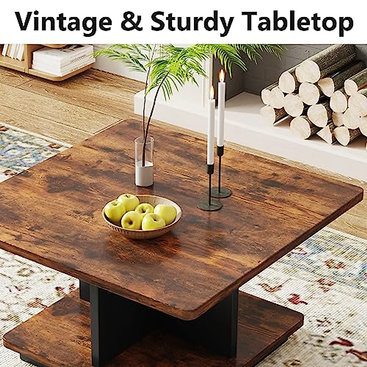 Tribesigns Wood Square Coffee Table: 31.5 Inches 2 Tiers Farmhouse Coffee Table, Wooden Rustic Coffee Table with Storage, Mid Centry Modern Home Furniture for Living Room, Brown