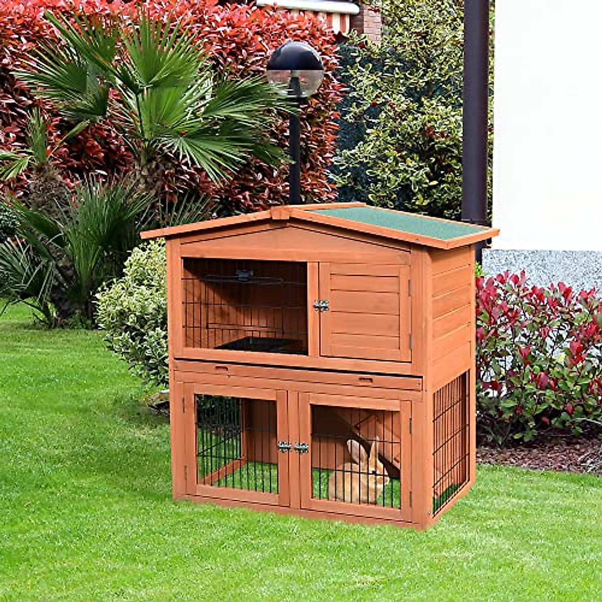 Pawhut 40" Wooden Rabbit Hutch Small Animal House Pet Cage
