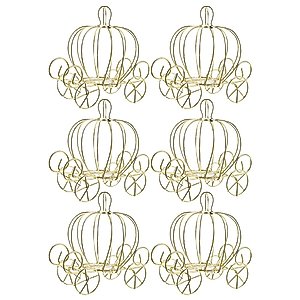 Veemoon 6pcs Pumpkin Candy Box Decorative Carriage Centerpiece Gold Wire Princess Pumpkin Cart Dessert Display Tabletop Figurine for Wedding Birthday Halloween Party