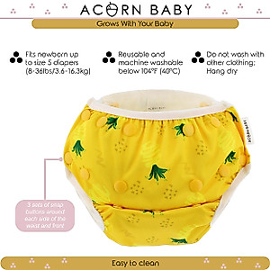 Acorn Baby Swim Diaper - Yellow Pineapple Size 0-5 Adjustable Toddler and Baby Swimming Diaper Reusable Swimmers