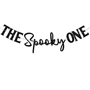 The Spooky One Banner - Halloween First Birthday Sign, Cute Ghost Spooky Baby Shower/Gender Reveal/1st Birthday Party Decorations Black Glitter