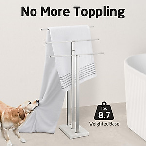 KES Standing Towel Rack 3-Tier with Heavy Marble Base, Free Standing Towel Racks for Bathroom Floor, SUS304 Stainless Steel Brushed Finish, BTH217S3-2