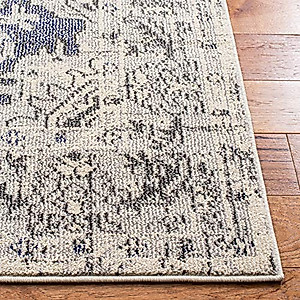 SAFAVIEH Monaco Collection 6'7" x 9'2" Ivory/Grey MNC243B Boho Chic Medallion Distressed Non-Shedding Living Room Bedroom Dining Home Office Area Rug