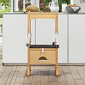 Naomi Home Kids I'm a Big Helper, Kitchen Step Stool for Toddlers with Safety Rail, Children Standing Tower for Learning Little Helper, Solid Wooden Counter Stool for Kids Natural