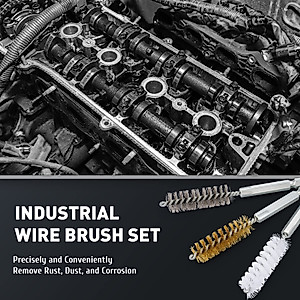 Orion Motor Tech 38pc Wire Brush Set, Bore Brush for Drill with 1/4 Inch Hex Shank and Long Extension Bars, 8-19mm Dia Round Wire Brush Kit, 0.31-0.75 Inch Stainless Steel Brass Nylon Cleaning Brushes