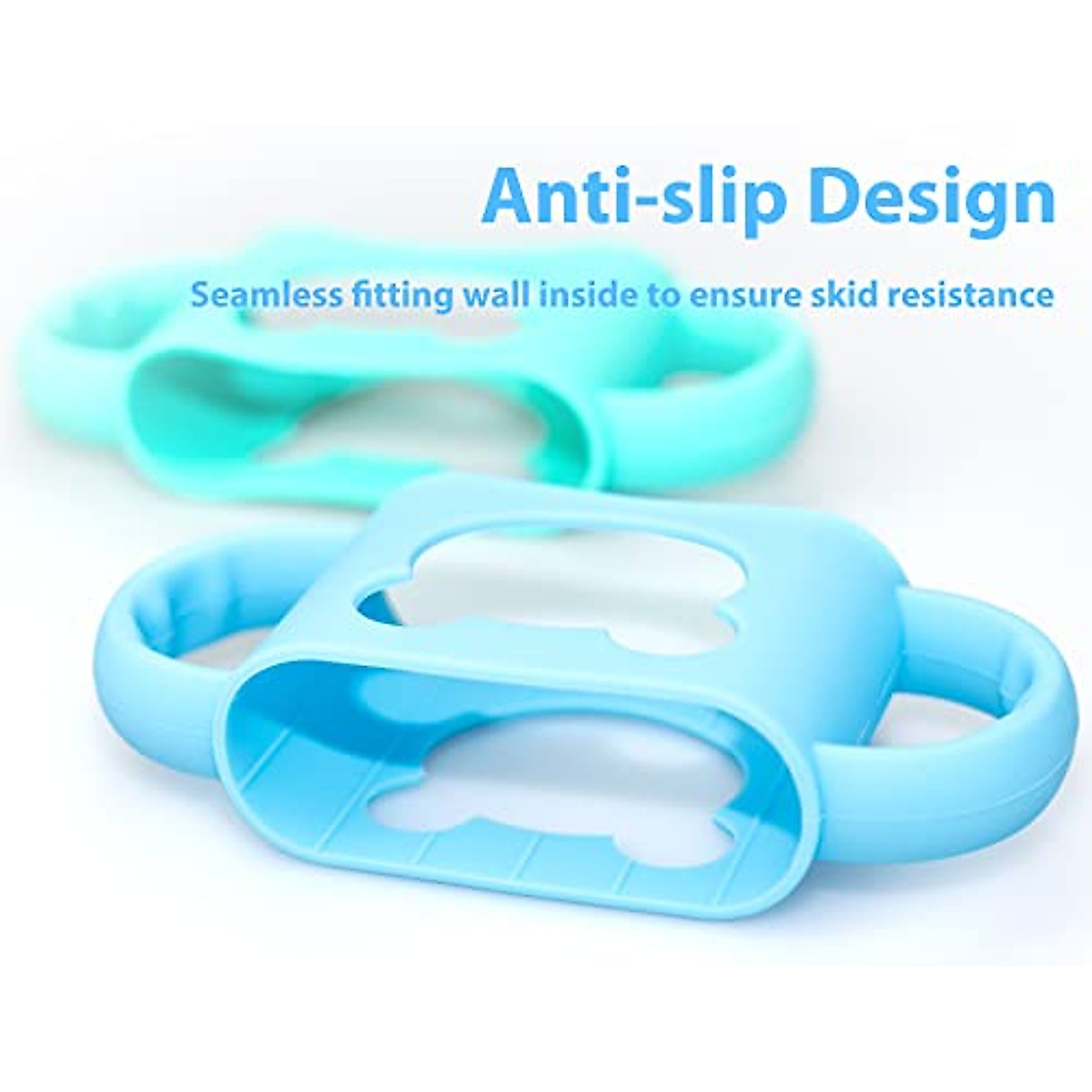Baby Bottle Handles, Durable Food Grade Silicone Transitional Sippy Cup Handle Grip for Wide-Neck Baby Bottles, Cute Bear Design, Pack of 2, Blue & Turquoise