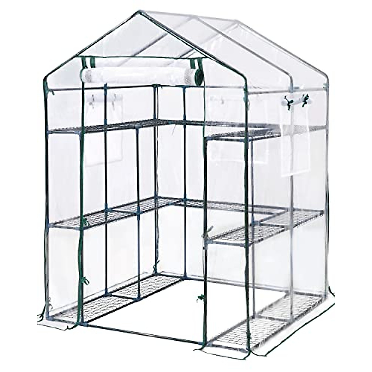 KING BIRD Upgraded Walk-in Greenhouse for Outdoors, Thickened PE Cover & Heavy Duty Powder-Coated Steel, w/ Zippered Mesh Door & Screen Windows, 14 Sturdy Shelves for Garden, 4.7 x 4.7 x 6.4 FT, Clear