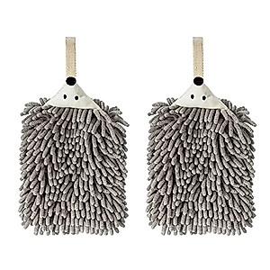 2 Packs Chenille Hand Towels, Cute Hedgehog Style Hand Drying Towels, Water Absorption, Bathroom Kitchen Home Cleaning Tool with Hanging Loop