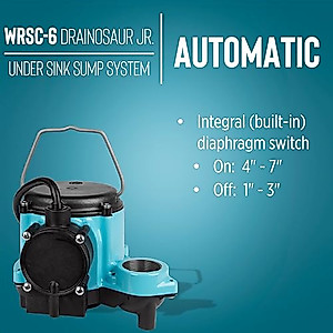 Little Giant WRSC-6 115-Volt, 1/3 HP, 2760 GPH Compact Under Sink Drainosaur Automatic Sump Pump/Basin System with 10-Ft. Cord, Black/Blue, 506065