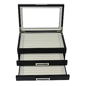 TIMELYBUYS Black Ebony Wood Cufflink Case & Ring Storage Organizer with Stainless Steel Engravable Design Accent Men's Jewelry Box for 108 Cufflinks