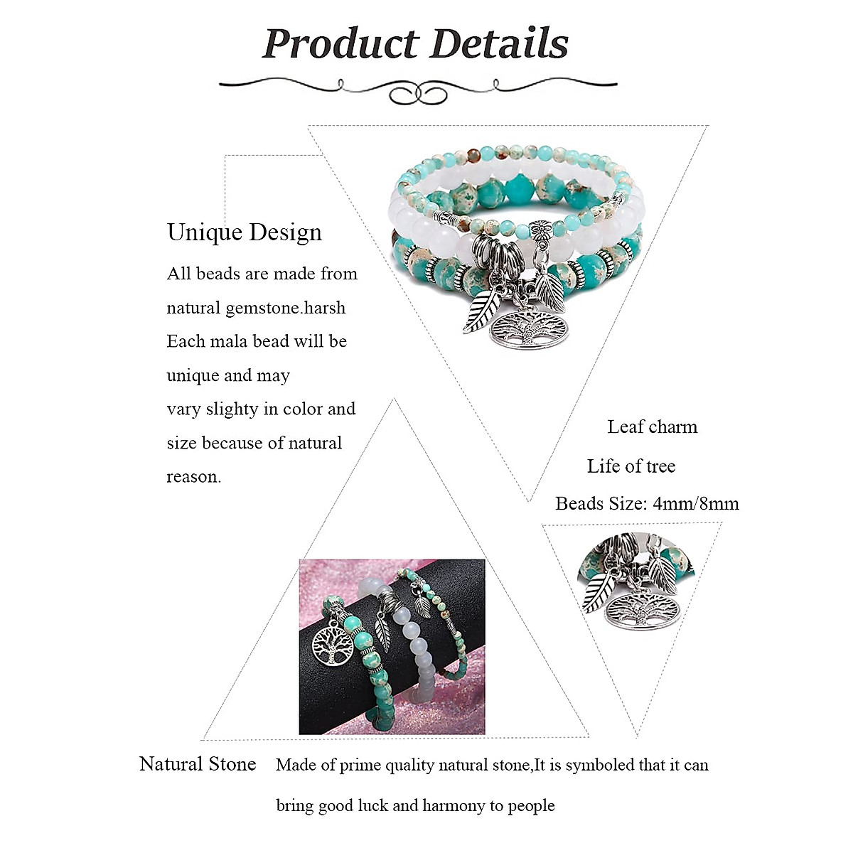 XIMEO Tree of Life Semi Precious Original Design Crystals and Healing Stones Yoga Beaded Bracelets Beach Charm Bracelet Set for Women - Ocean Jewelry