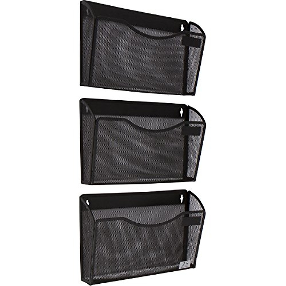 3 Pocket Wall Mount File Hanging Organizer, Metal Mesh Office Home Folder Binder Holder Magazine Mail Sorter Rack + Hardware, Black
