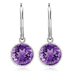 Gem Stone King 925 Sterling Silver Purple Amethyst Leverback Dangle Earrings For Women (8.00 Cttw, Gemstone Birthstone, Round 10MM)