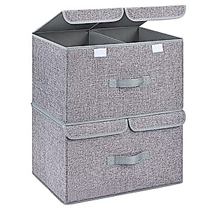 DIMJ Storage Cubes with Lids Foldable Storage with Dual Handle Basket Bins Organizer, Cloth Bin for Home & Office Collapsible Large Baskets for Storage. 2 Pack Closet Organizer Boxes.(Gray)