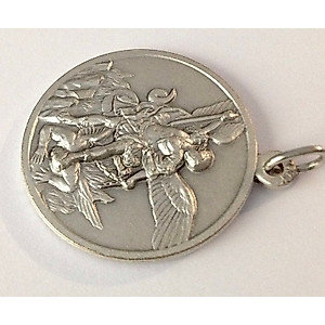 Saint Michael The Archangel Silver Tone Medal - BIg Size - 32 mm - Made in HIGH RELIEF