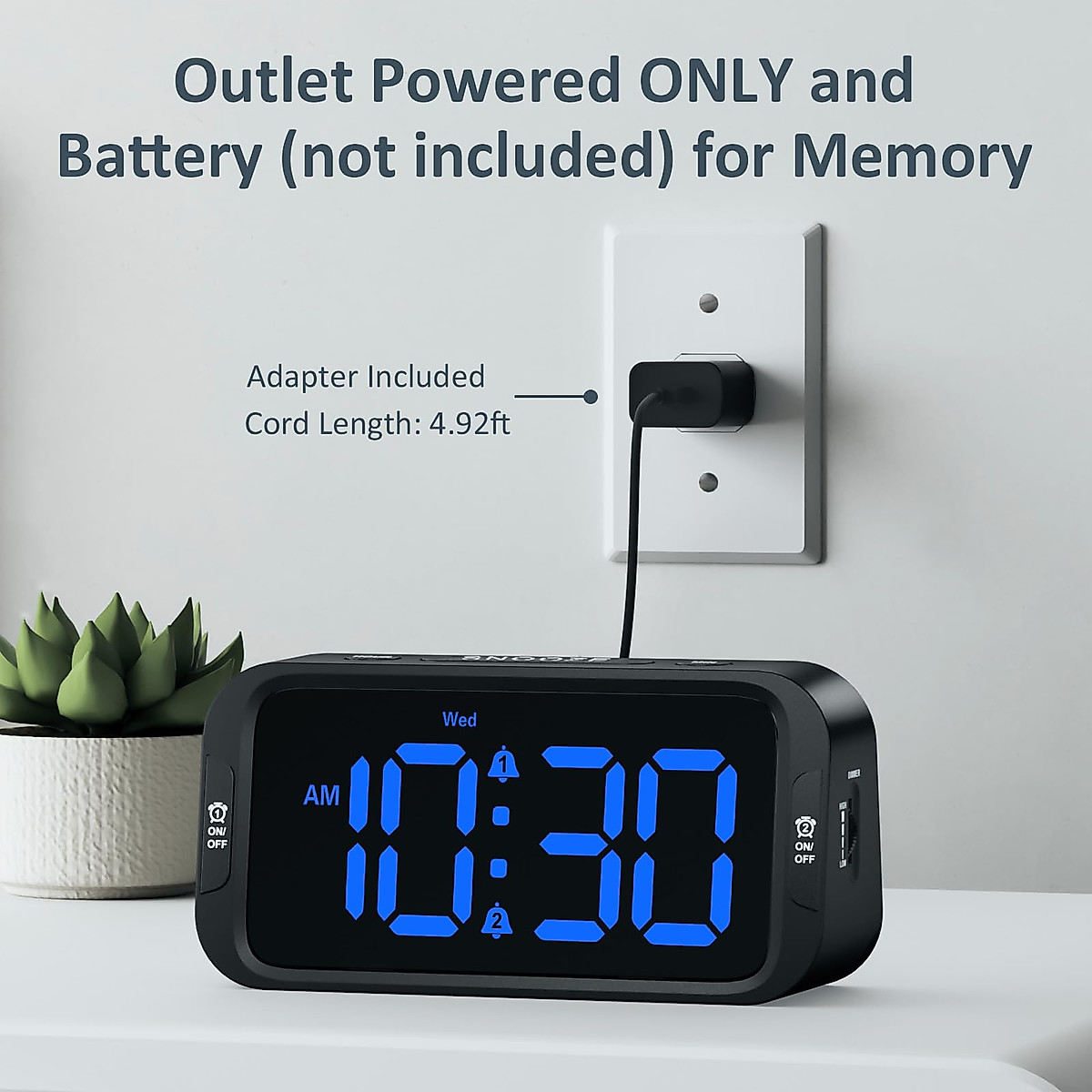 Odokee Digital Dual Alarm Clock for Bedroom, Easy to Set, 0-100% Dimmer, USB Charger, 5 Sounds Adjustable Volume, Weekday/Weekend Mode, Snooze, 12/24Hr, Battery Backup, Compact Clock for Bedside(Blue)