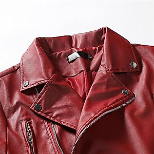 Mens Leather Motorcycle Jacket Vintage Lightweight Soft Patent Faux Leather Jacket Slim Lapel Zip Long Sleeve Jacket(Black,Large)