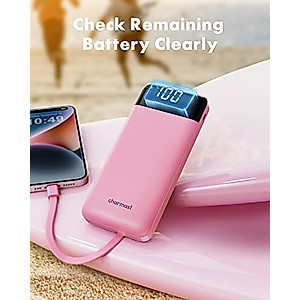 Portable Charger with Built in Cables, Portable Charger with Cords Wires Slim 10000mAh Travel Essentials Battery Pack 6 Outputs 3A High Speed Power Bank for iPhone Samsung Pixel LG Moto iPad