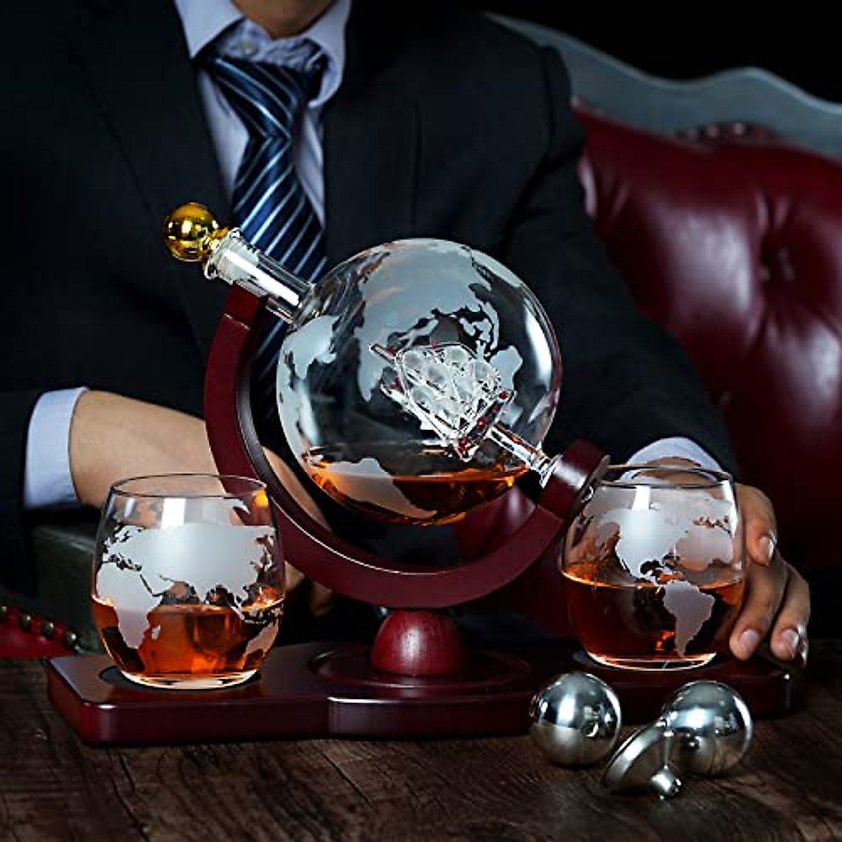 Globe Decanter Set with Grandpa Juice Whiskey Glass, Unique Christmas Gift For Men Who Be Grandpa, Christmas Stocking Stuffers