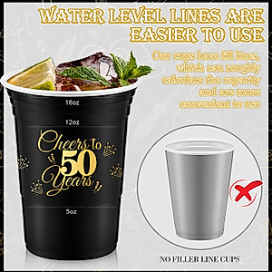 Mifoci 100 Pack Cheers to 40 50 60 70 Years Birthday Cups 16 oz Disposable Party Cups Decorations for Birthday Party Favors Men Women Wedding Anniversary Supplies(50th)
