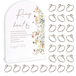 Bridal Shower Ring Hunt Games, Funny Ring Hunt Games, Flowers Party Games, Bridal Shower Decorations, Wedding Shower Games(1 Sign & 30 Rings)-xnxb07