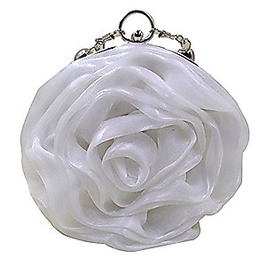 CLARA Women Rose Flower Clutch Purse Satin Handbag Wedding Evening Party Bag White