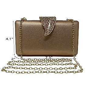 Cirilla Women PU Evening Bag Clutch Purse Crossbody Bag with leaf-style flip lock for Wedding Cocktail Party Banquet (Champagne)