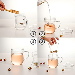 Kendal Tea Cup with Infuser and Lid, Clear Glass Mug 10 oz 300ml