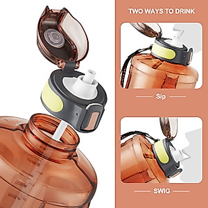 TKK Half Gallon Water Bottle Jug with Straw Time Marker Big Bottle Dishwasher Safe 1/2 Gallon 64 Oz Jug BPA Free Tritan for Gym Yoga Travel Camping Outdoor Orange Pink