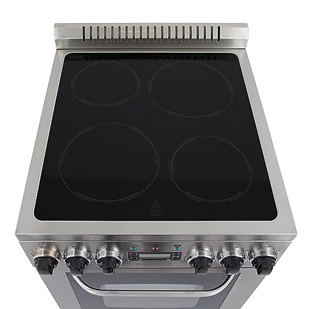 West Bend WB200ERPSS 20-Inch Electric Range, Compact Design, Top with 4 Cooking Zones, Glass Oven Door, Storage Drawer, and Rotisserie Accessories, 2.0 Cu. Ft, Stainless Steel, Metallic