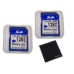 Elite Memory 2 Pack 128mb Memory Cards Compatible with 128 MB SD Cards, 2 Pack Memory Cards and Cases w/Built to Last! Microfiber Cloth, Compatible with All SD Devices