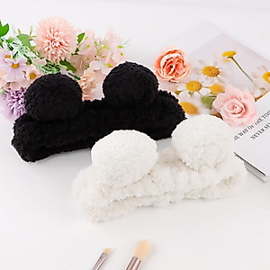 Ondder 2 Pcs Bear Ears Skincare Headbands - Black & White Spa Headbands for Makeup, Cosmetic, Spa & Party
