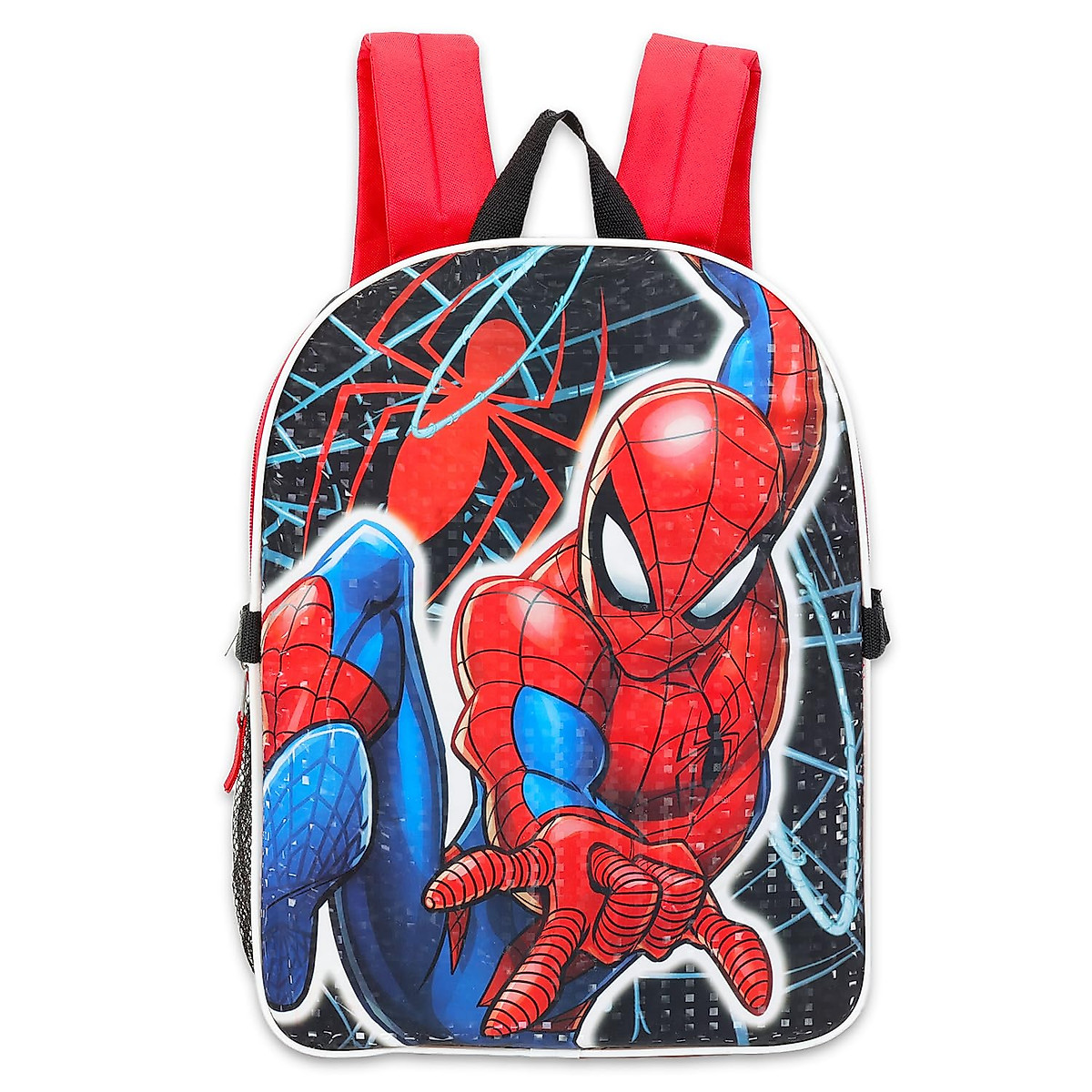 Marvel Shop Spiderman Backpack With Lunch Box For Boys ~ 5 Pc Bundle With 16 Inch Spiderman School Bag For Kids, Spiderman Lunch Bag, Stickers, And More | Spiderman School Supplies