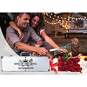 Valentines Day Gifts for Husband Personalized Unique Valentines Day Gifts for Him Husband, Grilling Men V Day Gift from Wife Stainless Steel BBQ Tool Gift for Husband Birthday Anversary Heavy Duty Set