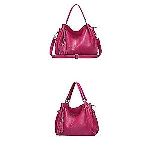 Vintage Leather Hobo Bags Top Handle Tote Handbags Cross body Shoulder Purse for Women (Hot pink)