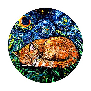 Orange Tabby Sleeping Cat Starry Night Colorful Art by Aja PopSockets PopGrip: Swappable Grip for Phones & Tablets