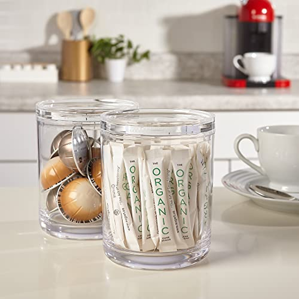 STORi Stackable Apothecary Jars (Set of 2) | 30-oz Organizer for Kitchen Counters and Pantry Shelves | 2 Pack Storage Container with Tray Lid