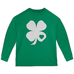 Old Glory St. Patricks Day Shamrock Heart Toddler Long Sleeve T Shirt Green 2T