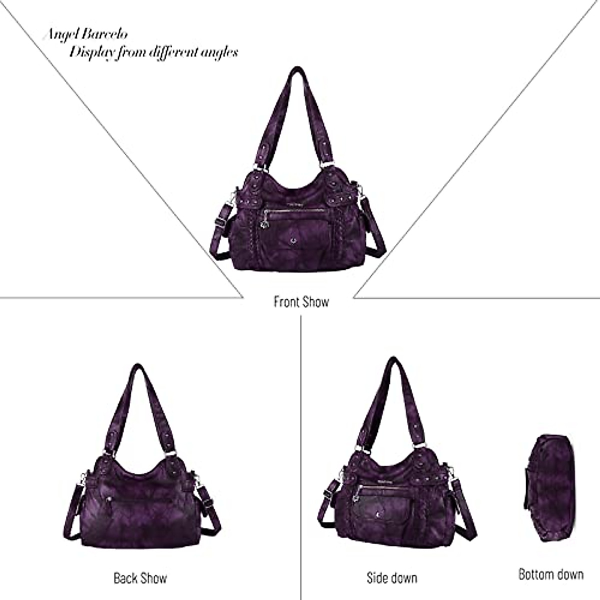 Angel Barcelo Handbags for Women Soft PU Leather Large Hobo Bags for Ladies Top Handle Satchel Shoulder Bag Purple