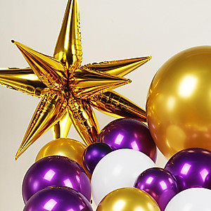 Royal Purple and Gold balloon Garland Arch Kit 140Pcs double stuffed chrome Royal Purple & Starburst balloons for Girl 15/16th Birthday decorations women retirement Graduation Prom supplies