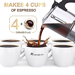 RAINBEAN Italian Expresso Maker, Moka Pot, Stovetop Coffee Makers, Stainless Steel Coffee Maker, Suitable for Induction Hob, 240ml/8.5oz/4 cup (espresso cup=50ml)