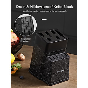 FOHERE Knife Set with Block 13 Pieces Stainless Steel Knife Sets for Kitchen with Built-in Sharpener Sharp Kitchen Knife Block Set with Granite Pattern, Anti-slip Handle Rust Resistant, Black