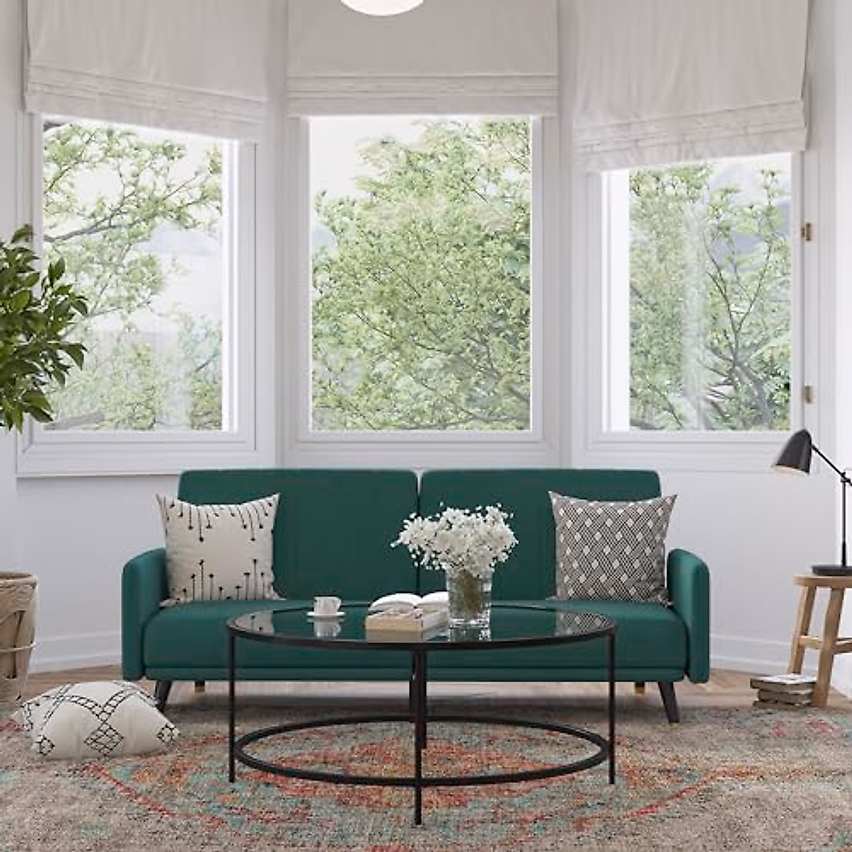 Flash Furniture Sophia Premium Split Back Sofa Futon - Emerald Green Velvet Upholstery - Solid Wood Legs - Convertible Sleeper Couch for Small Spaces