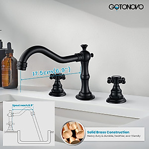 Wall Mounted Oil Rubbed Bronze Bathroom Rainfall Shower Faucet System Set Mixer 8-Inch Round Head with Matte Black Victorian Widespread Deck Mounted Three Holes Double Handles