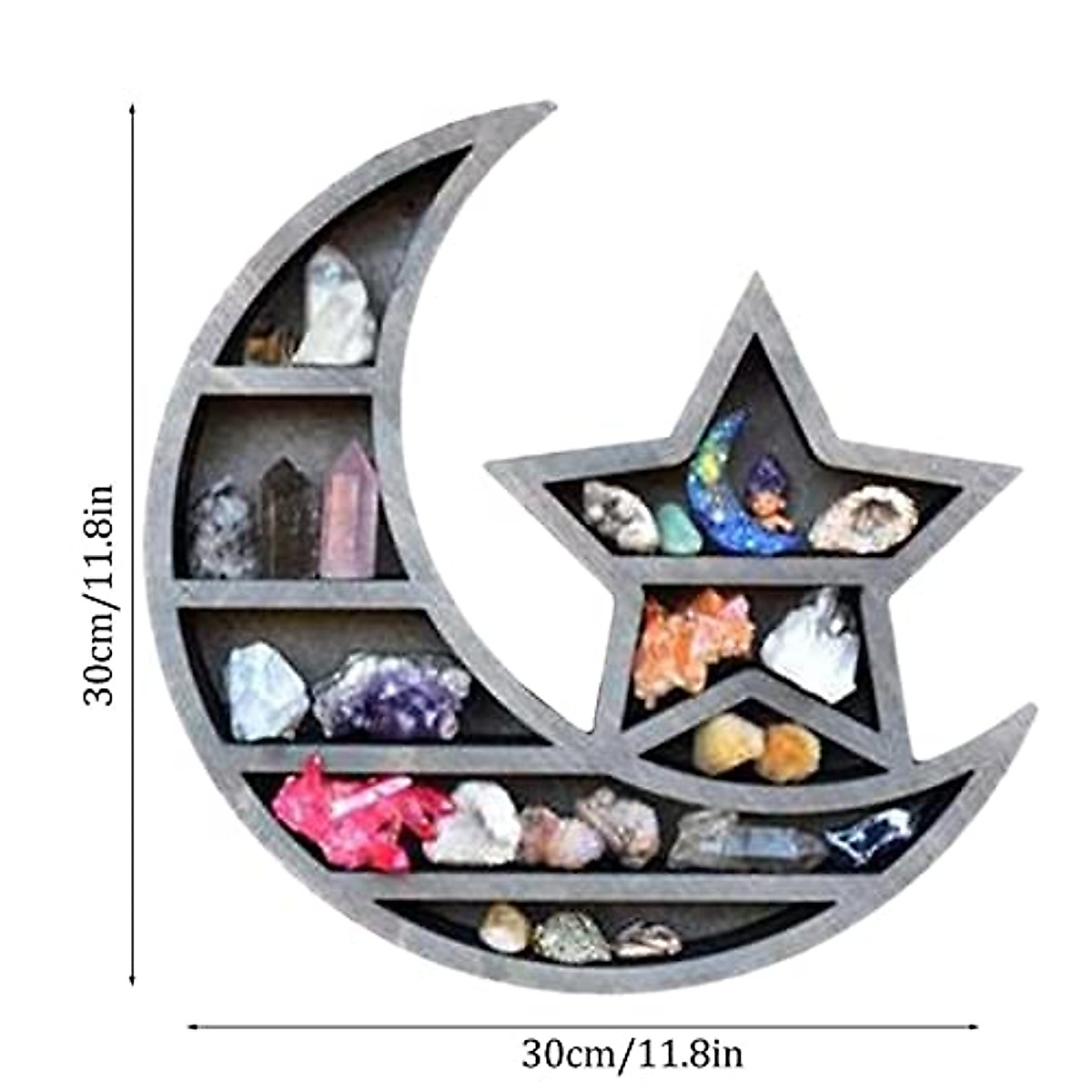 Wooden Crystal Display Shelf, Star On The Moon Shape Crystal Holder for Crystals Stones, Essential Oils Small Plant and Art, Hanging Floating Shelves Gothic Witchy Decor Wall Décor for Home, Office