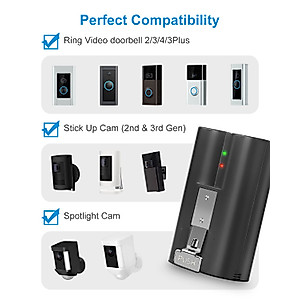 1Pack Replacement for Ring Battery Compatible with Ring-Doorbell-Camera 2/3/4/3plus, Stick Up Cam Battery (2nd and 3rd Gen), Also for Spotlight Cam and Peephole Cam, Rechargeable 3.65V 6040mAh Battery